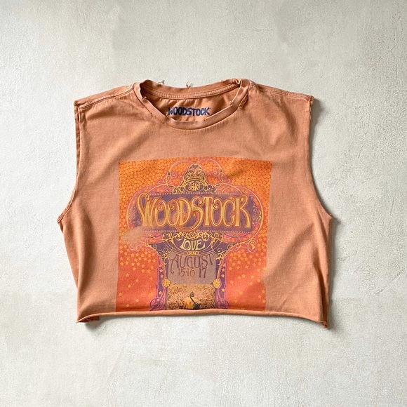 Woodstock | Tops | Woodstock 969 Oversized Distressed Retro Wash Raw Cropped Boxy Graphic Tank ...